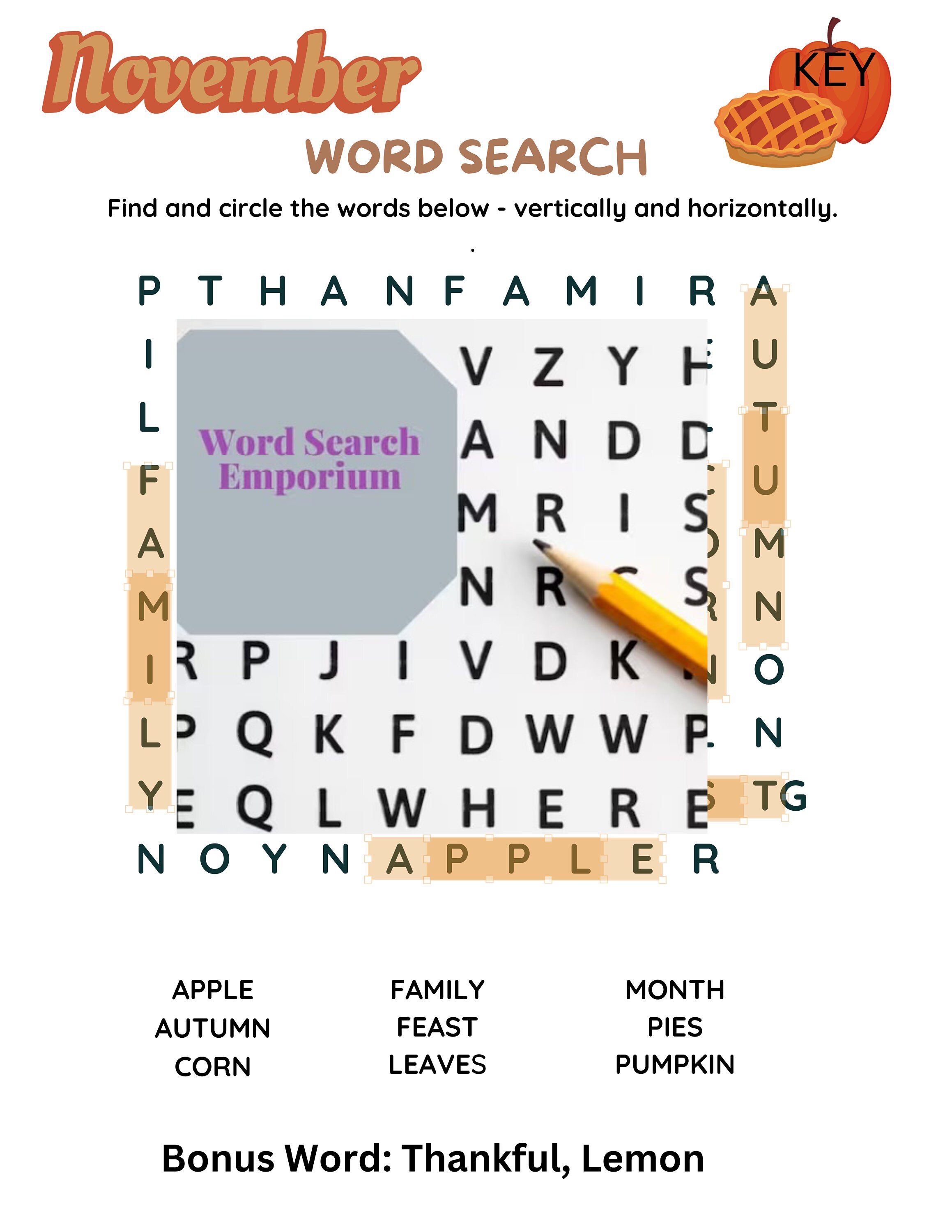 November Fall Word Game: Kids Word Search Adventure -great Classroom ...