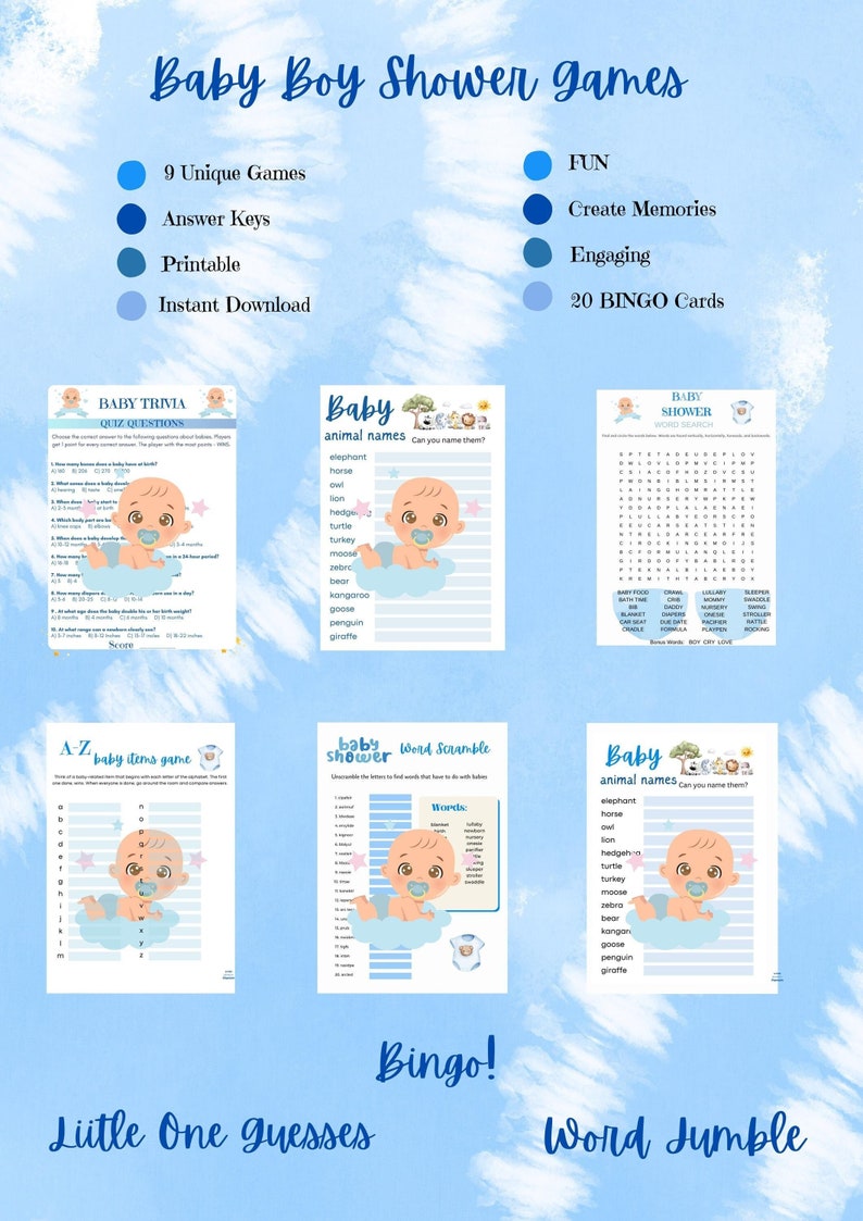 Baby Boy Shower Games Bundle – 9 Unique Games (digital Download) - Etsy