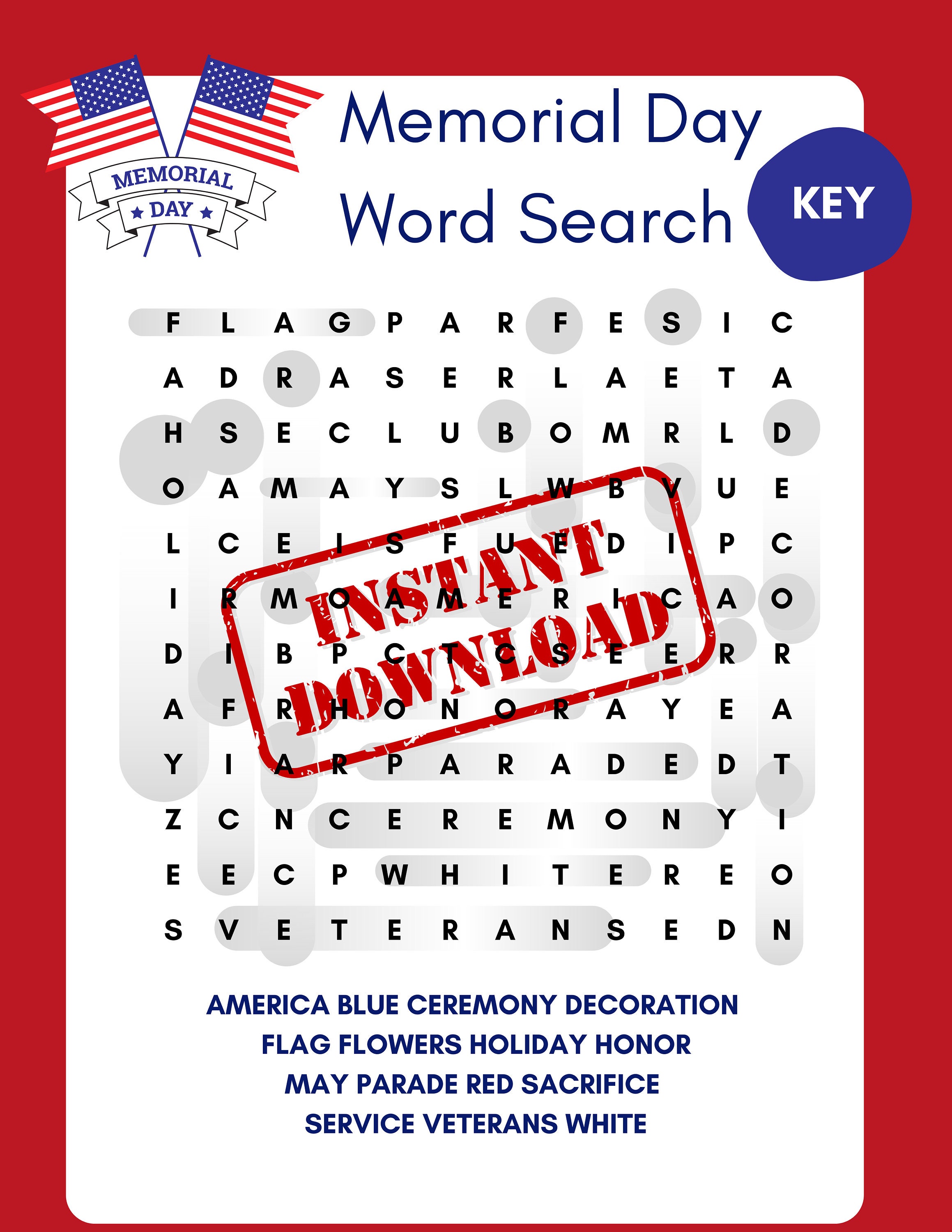 Memorial Day Word Search - A Fun and Engaging Holiday Game! Family ...