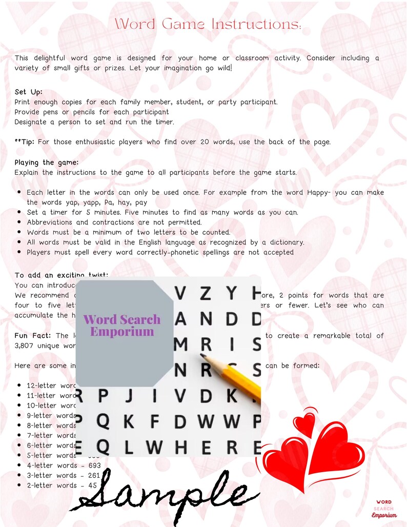 Valentine's Day Word Game: Printable Family, Classroom or Party ...