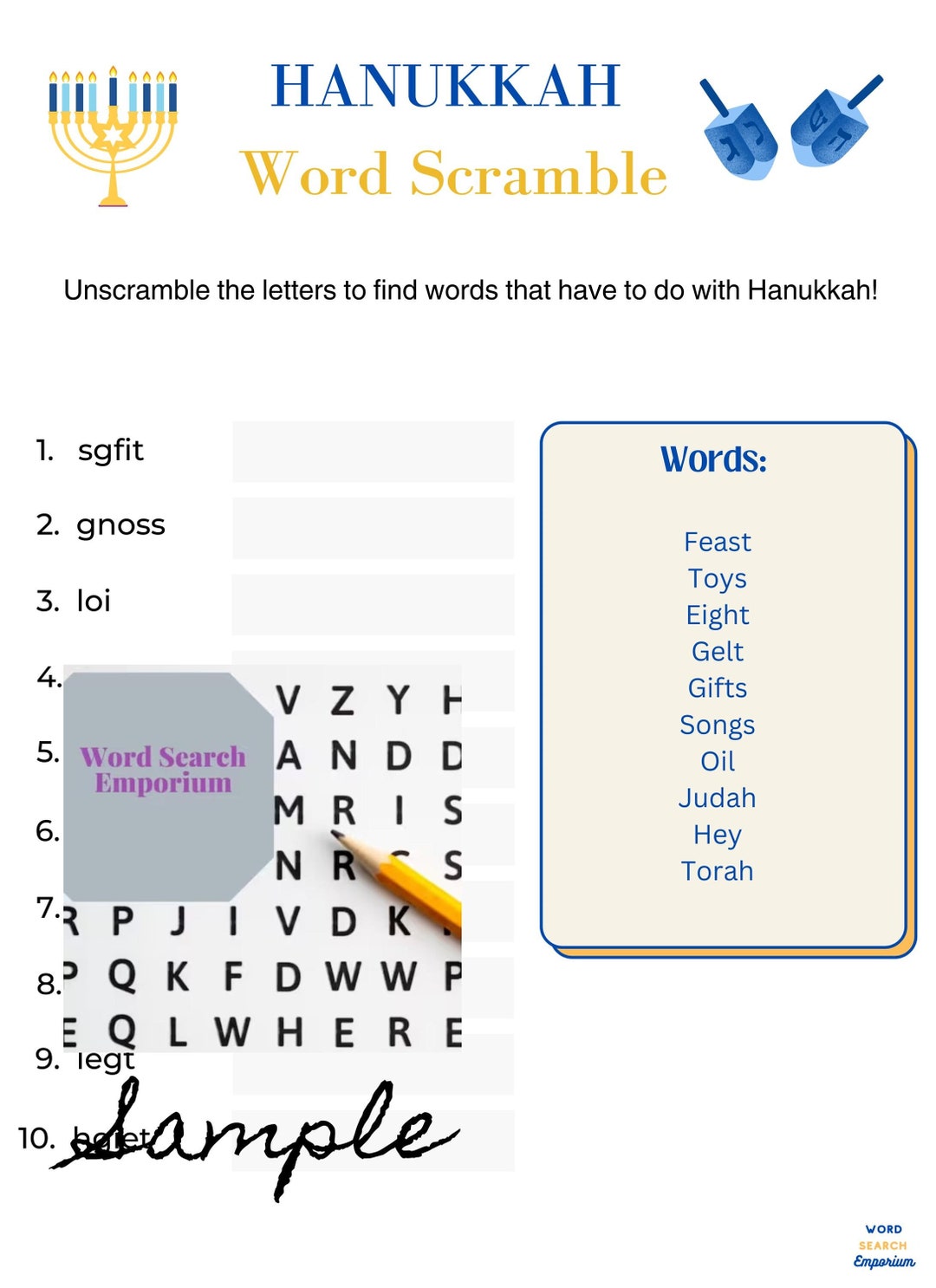 Hanukkah Word Scrambles - 2 Word Scramble Games for ALL Ages - Easy ...