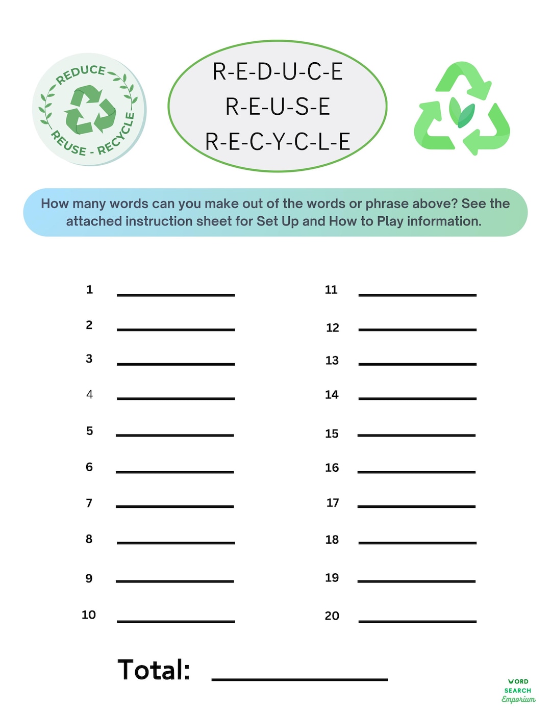 Turn Reduce, Reuse, Recycle Into Fun! A Word Game for Families ...