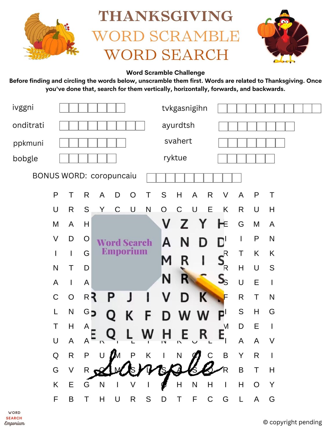 Thanksgiving Activity! Word Scramble Word Search - Two Games in One ...