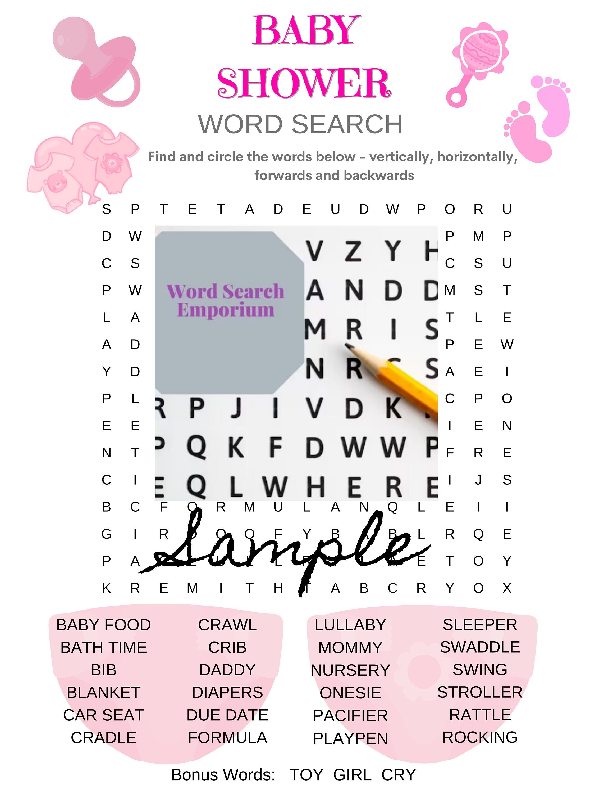 Baby Shower Word Search - Cute and Fun Shower Game for Any Themed Girl ...