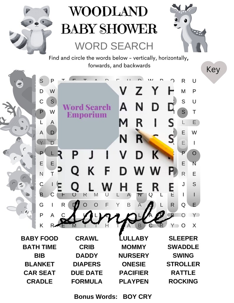 Woodland Baby Shower Word Search Game (PDF) - Etsy