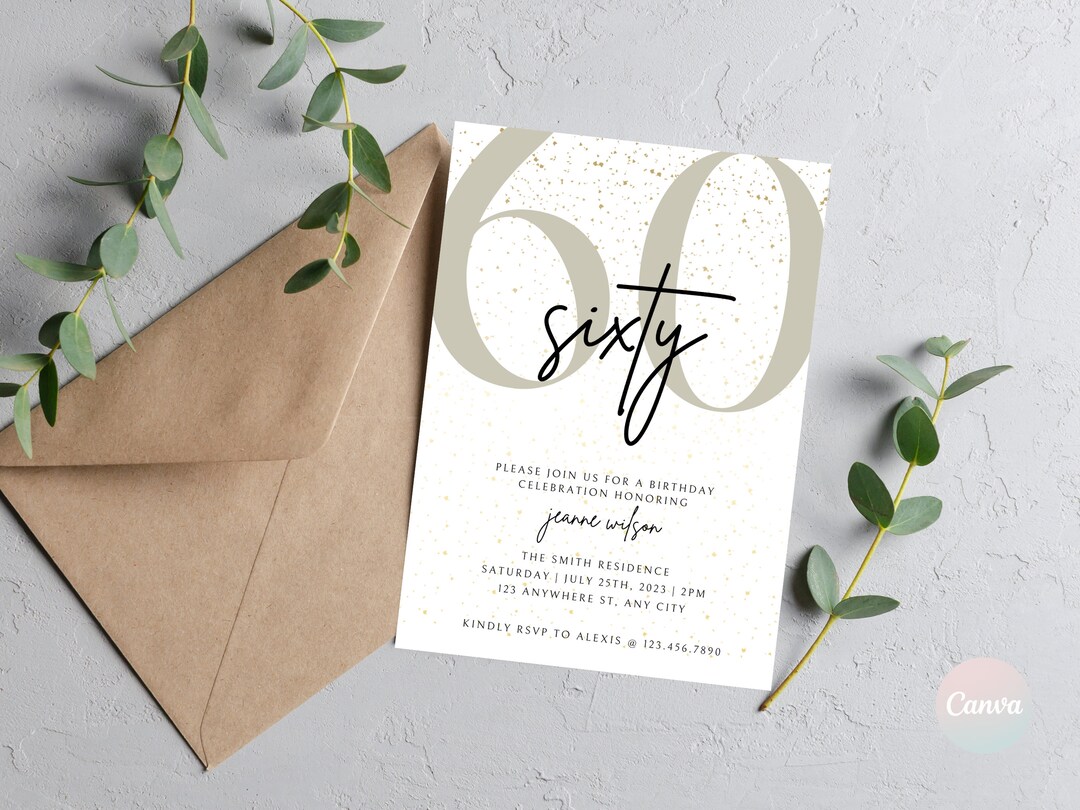 60th Birthday Invitation, 60th Invite Template, Digital 60th Birthday ...