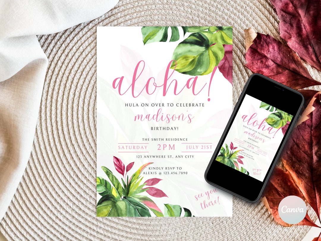 Luau Birthday Invitation, Luau Invitation, Aloha Invitation Template ...
