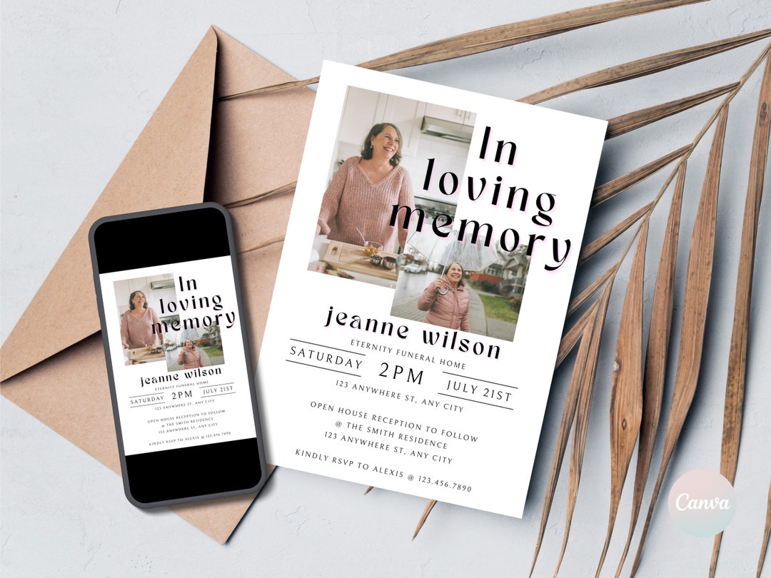 Celebration of Life Invitations, Funeral Announcement for Her, in ...