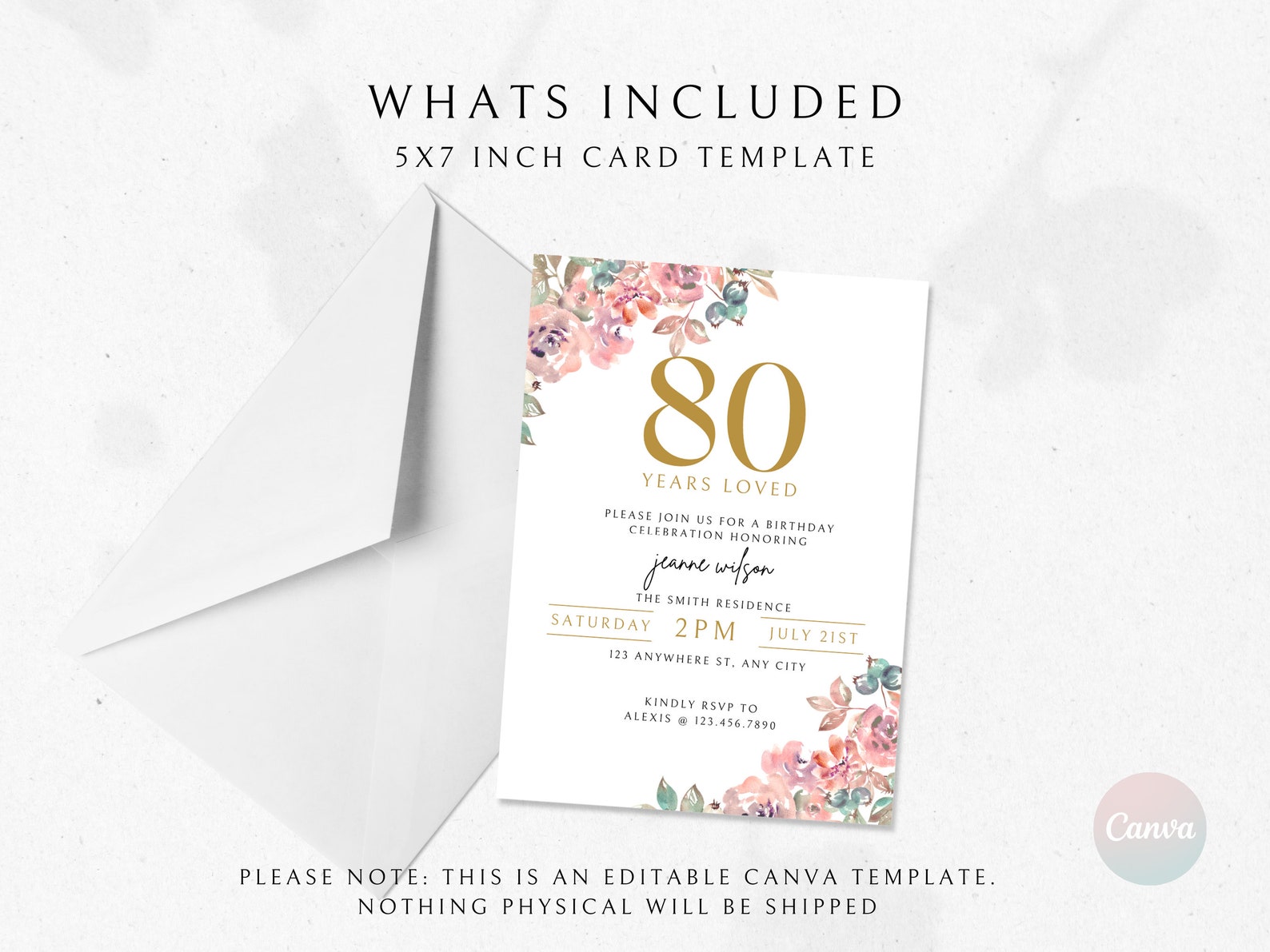 80th Birthday Invitation, 80th Invite Template, Digital 80th Birthday ...