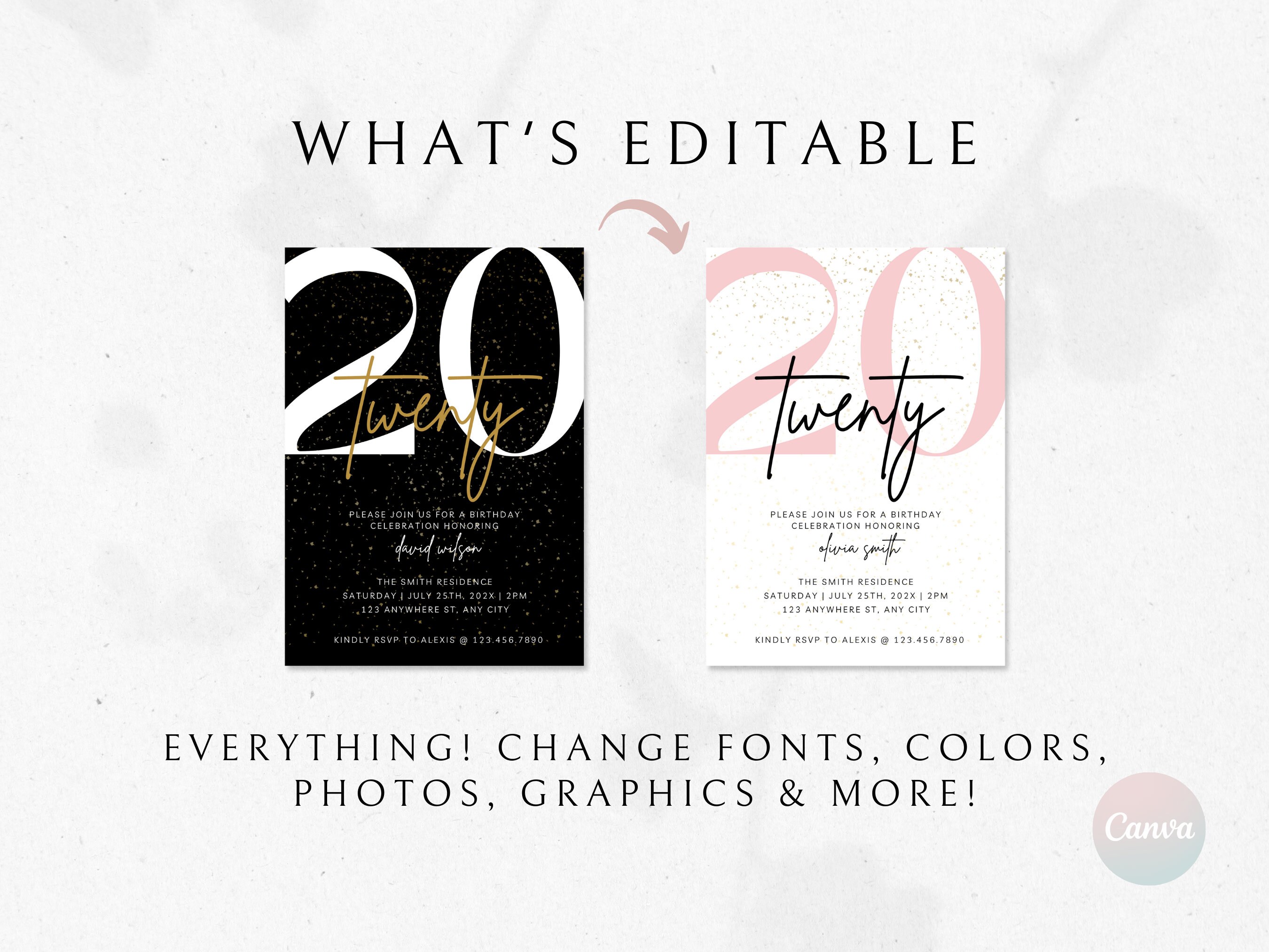 20th Birthday Invitation, 20th Invite Template, Digital 20th Birthday Party Invite, 20th ...