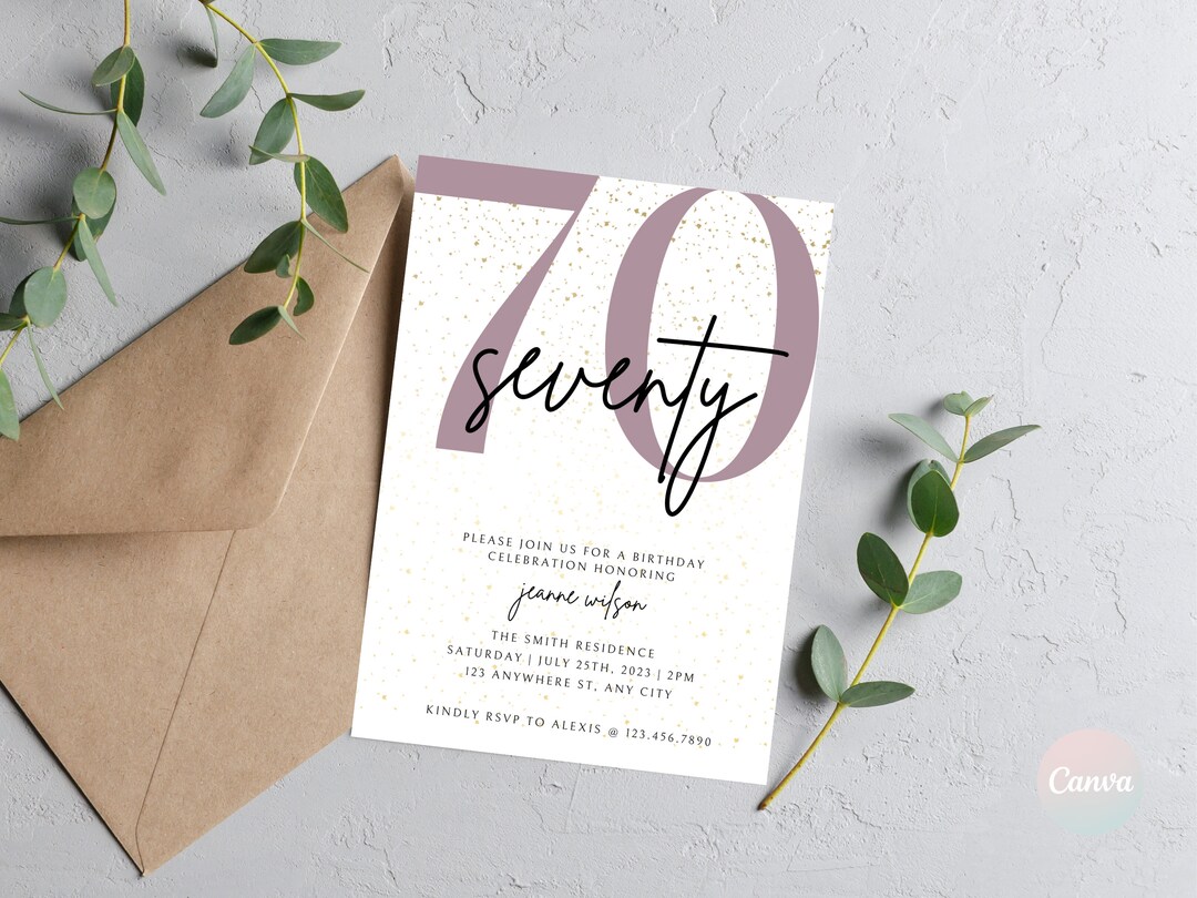 70th Birthday Invitation, 70th Invite Template, Digital 70th Birthday ...