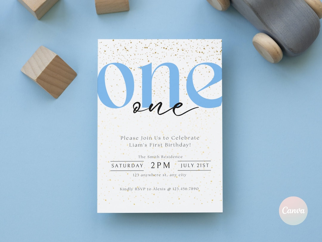 1st Birthday Invitation Boy, Minimal 1st Birthday Invitation Template ...