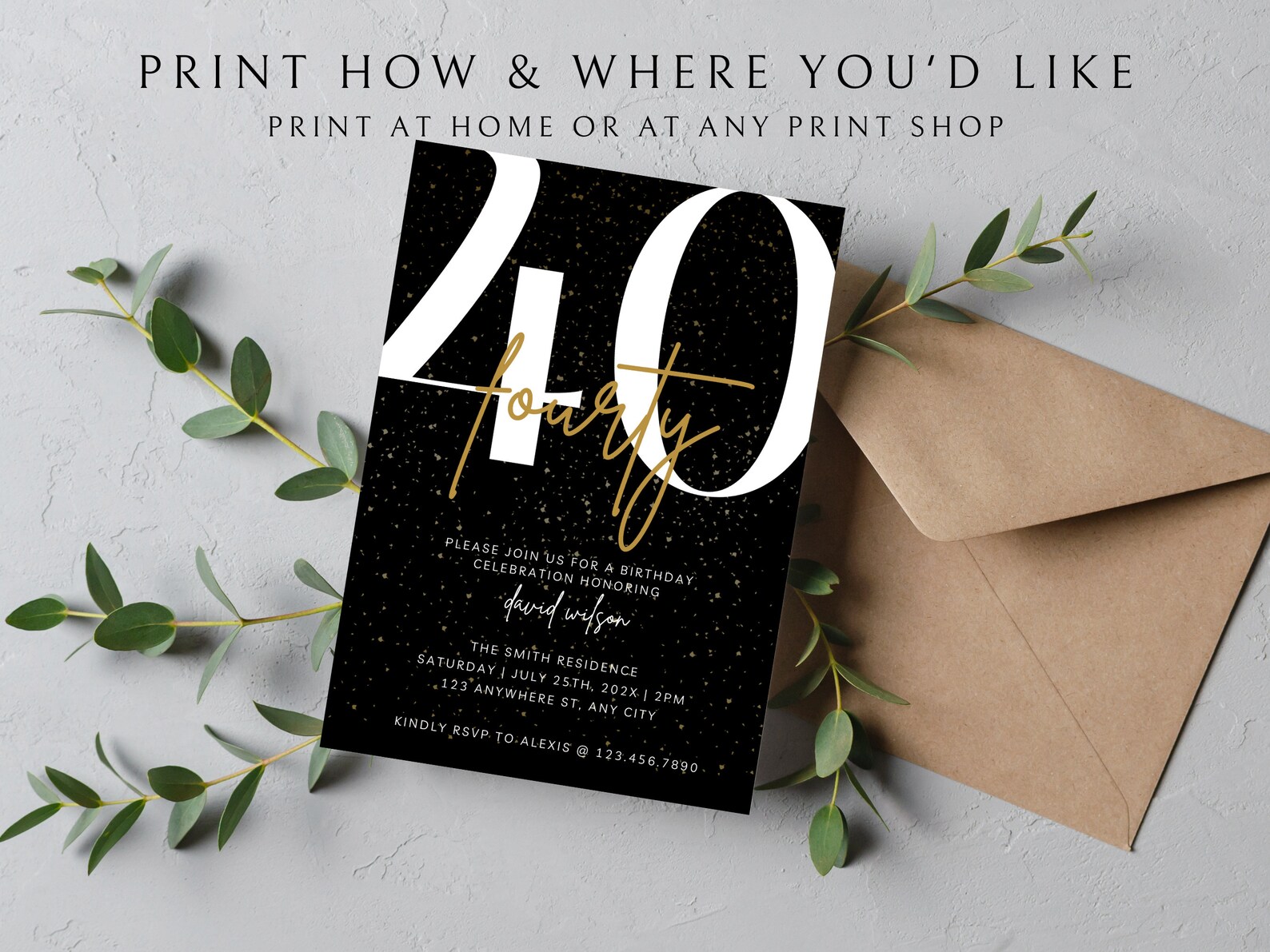40th Birthday Invitation, 40th Invite Template, Digital 40th Birthday ...