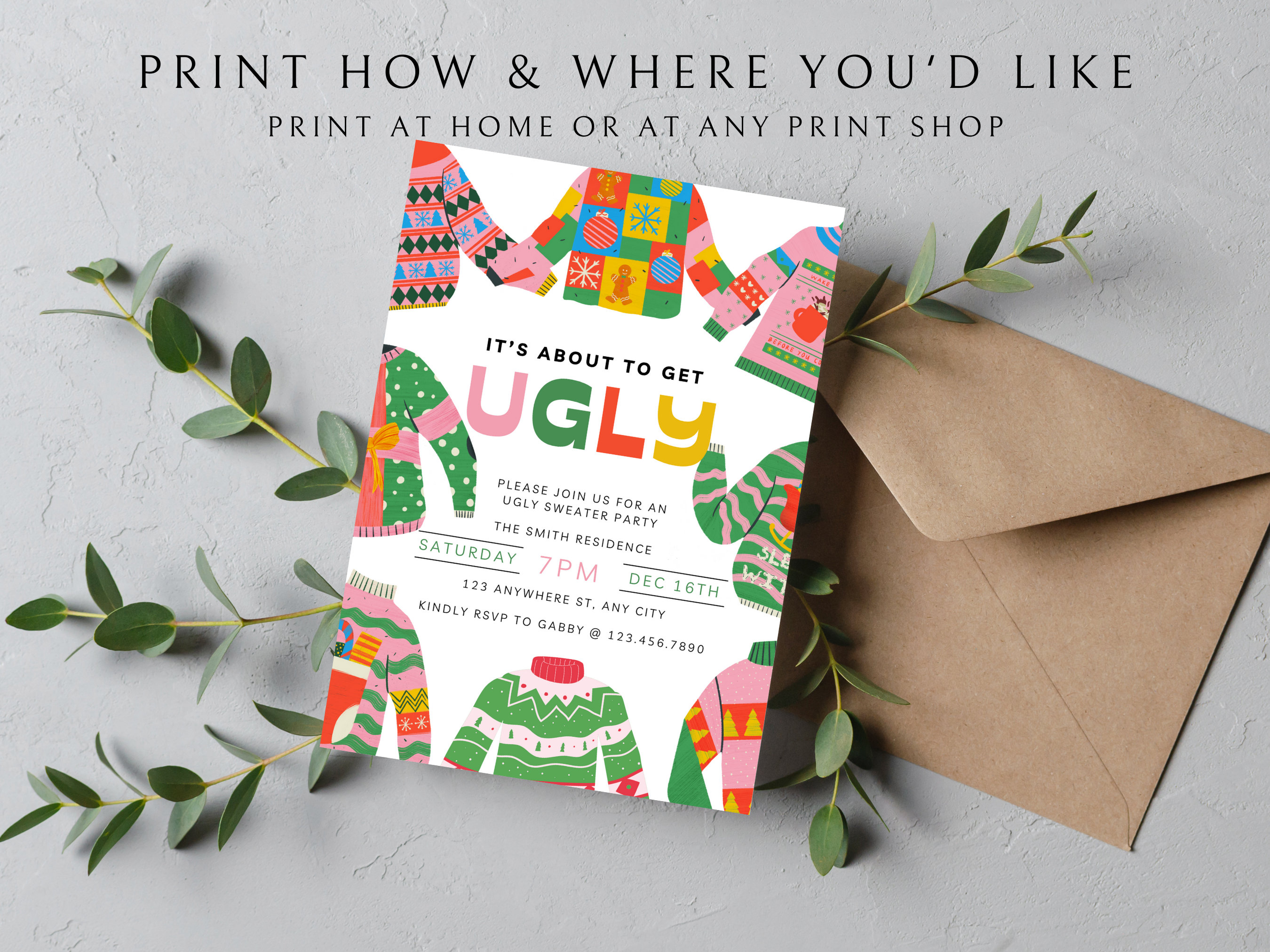 Ugly Christmas Sweater Party Invitation, Ugly Christmas Sweater Invitation, Ugly Sweater Invite ...