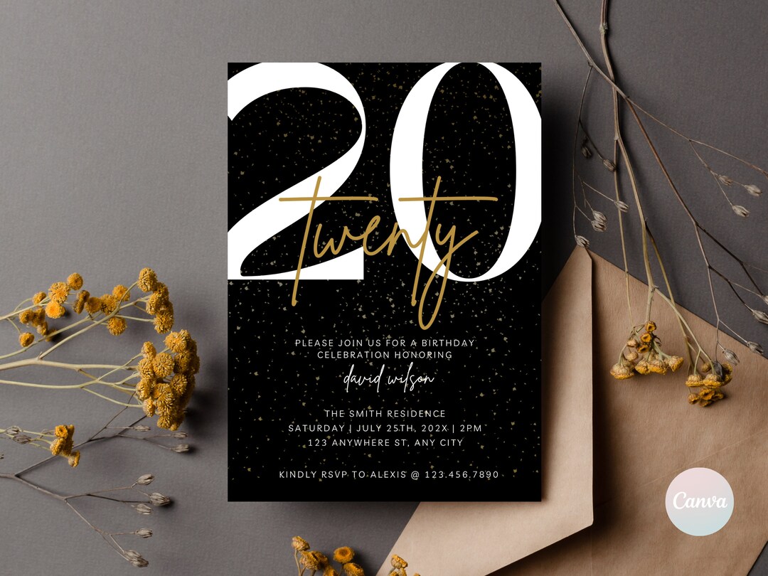 20th Birthday Invitation, 20th Invite Template, Digital 20th Birthday ...