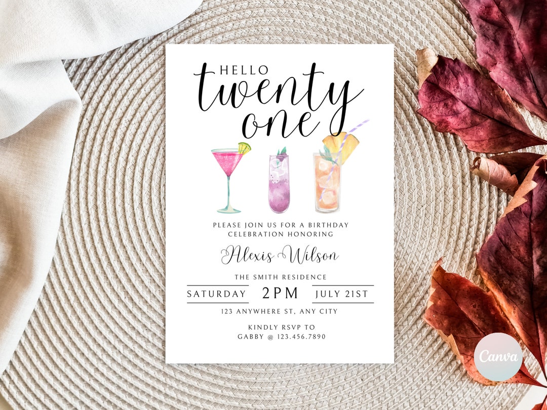 21st Birthday Invitation, 21st Invite Template, 21st Birthday Party ...