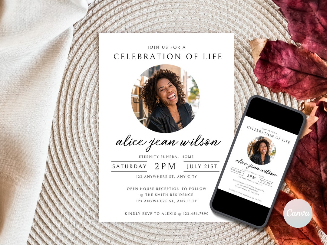 Celebration of Life Invitations, Funeral Announcement, in Loving Memory ...