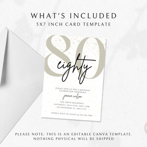 80th Birthday Invitation, 80th Invite Template, Digital 80th Birthday ...