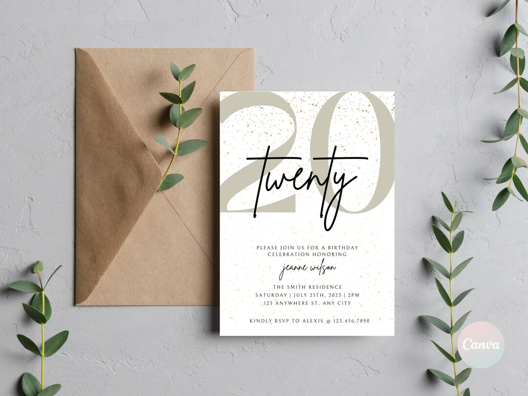 20th Birthday Invitation, 20th Invite Template, Digital 20th Birthday Party Invite, 20th ...