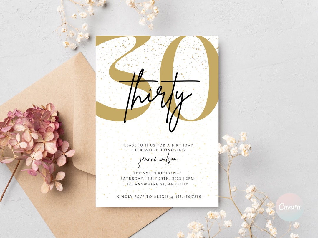 30th Birthday Invitation, 30th Invite Template, Digital 30th Birthday ...
