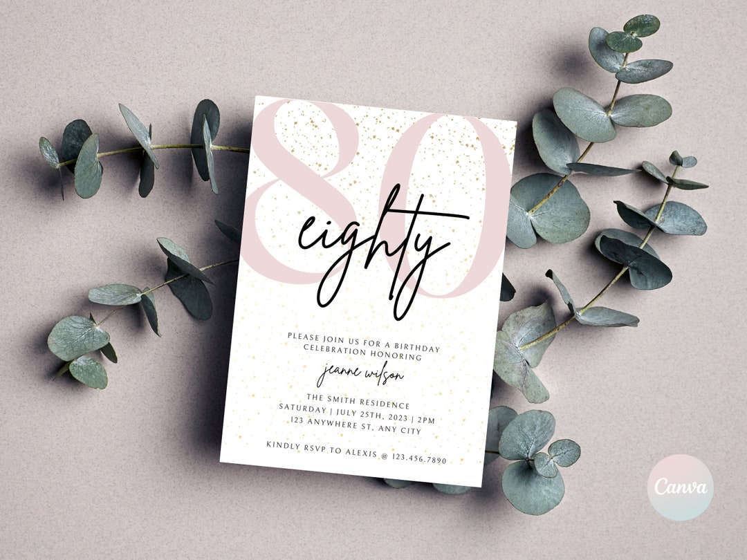 80th Birthday Invitation, 80th Invite Template, Digital 80th Birthday ...