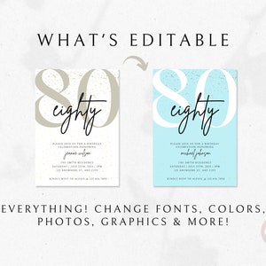 80th Birthday Invitation, 80th Invite Template, Digital 80th Birthday ...