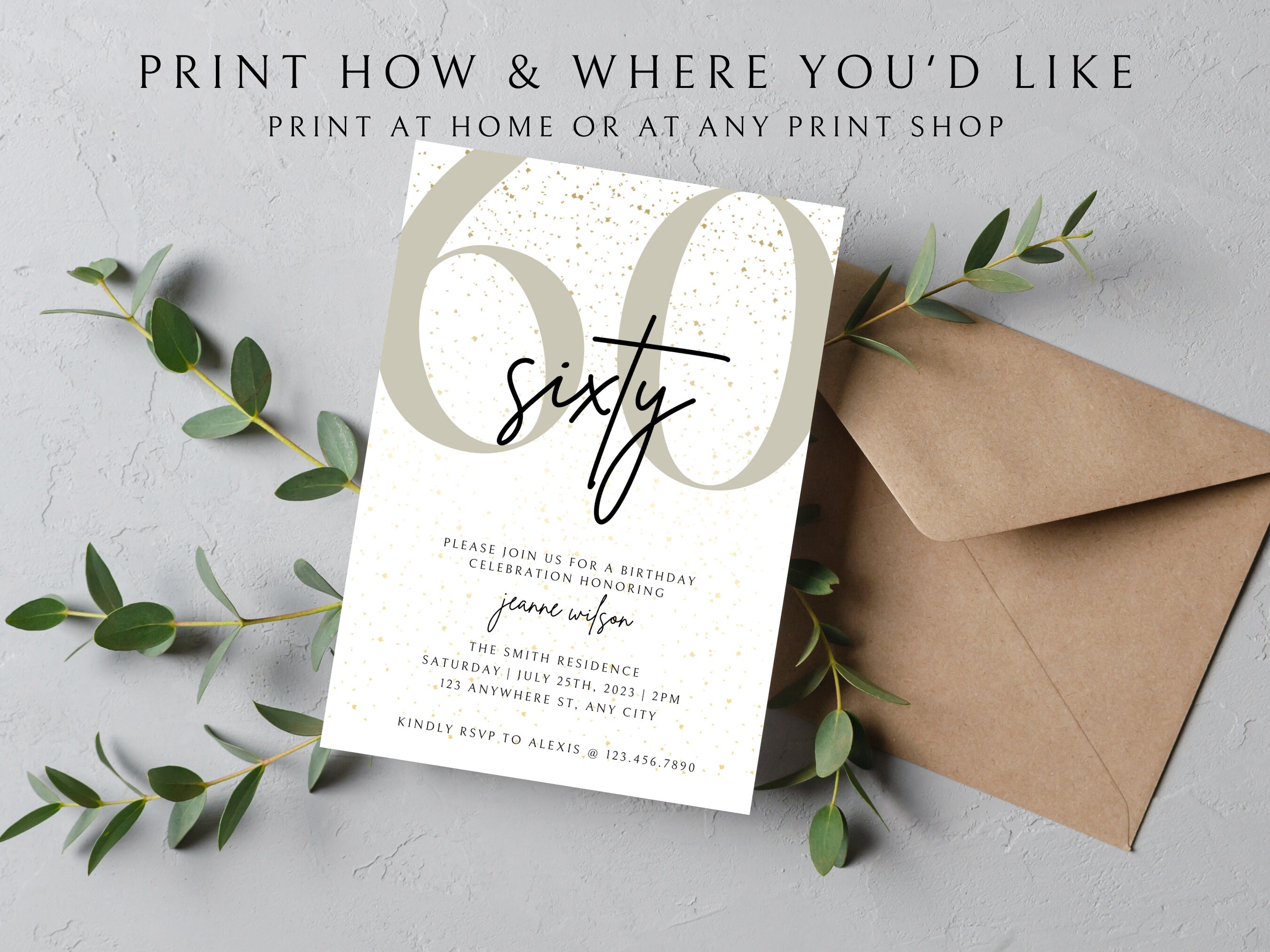 60th Birthday Invitation, 60th Invite Template, Digital 60th Birthday ...