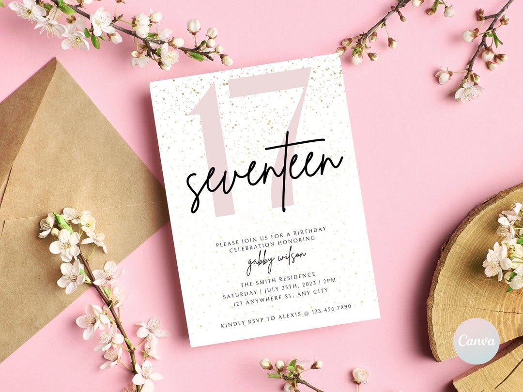 17th Birthday Invitations, 17th Birthday Party Invite, 17th Invite ...