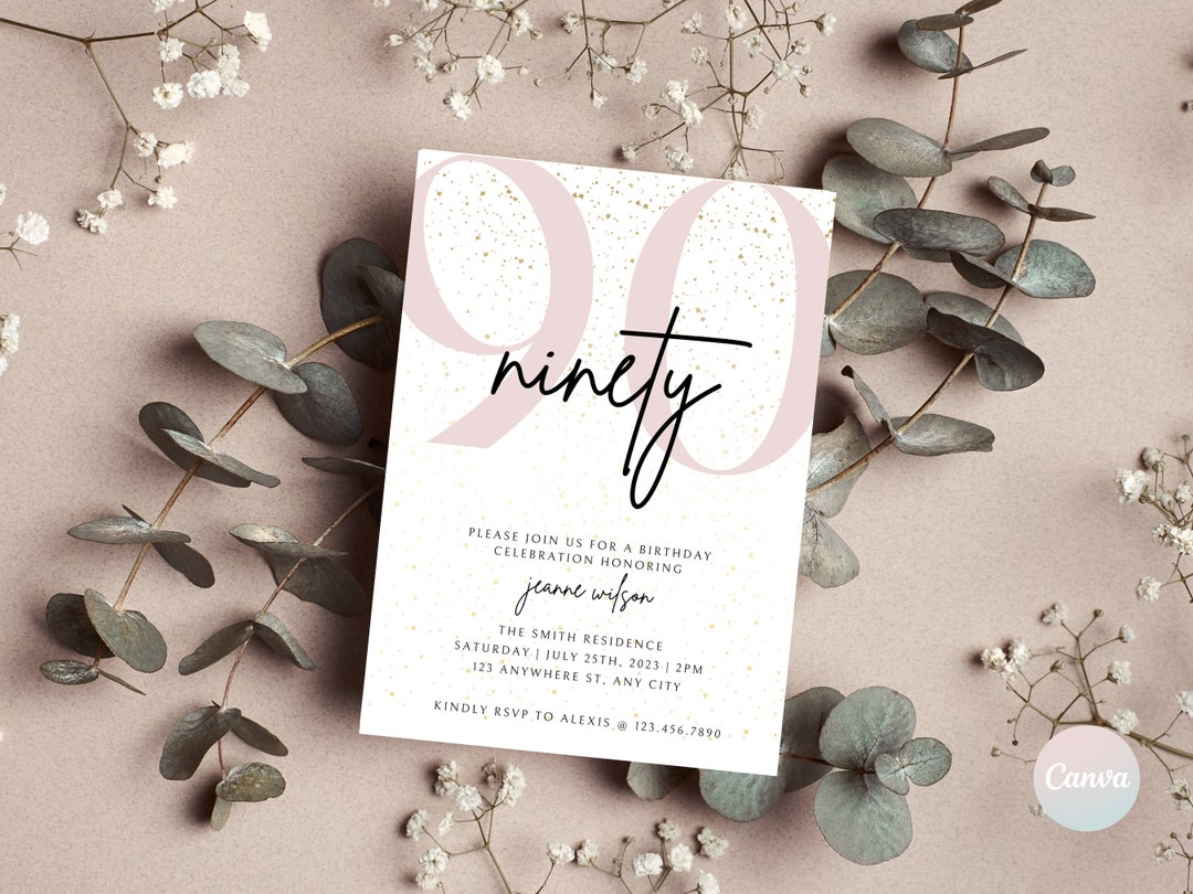 90th Birthday Invitation, 90th Invite Template, Digital 90th Birthday ...