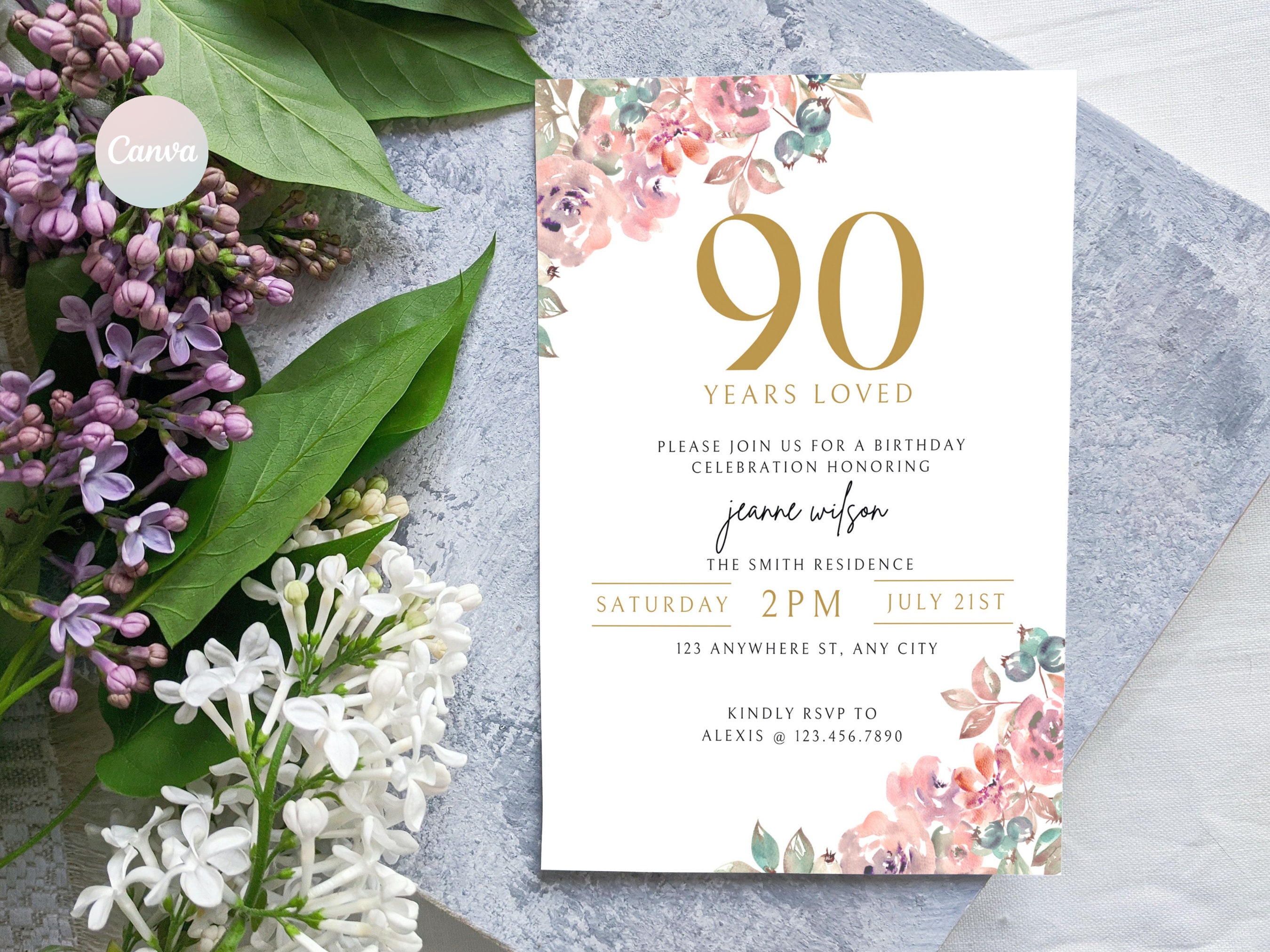 90th Birthday Invitation, 90th Invite Template, Digital 90th Birthday ...