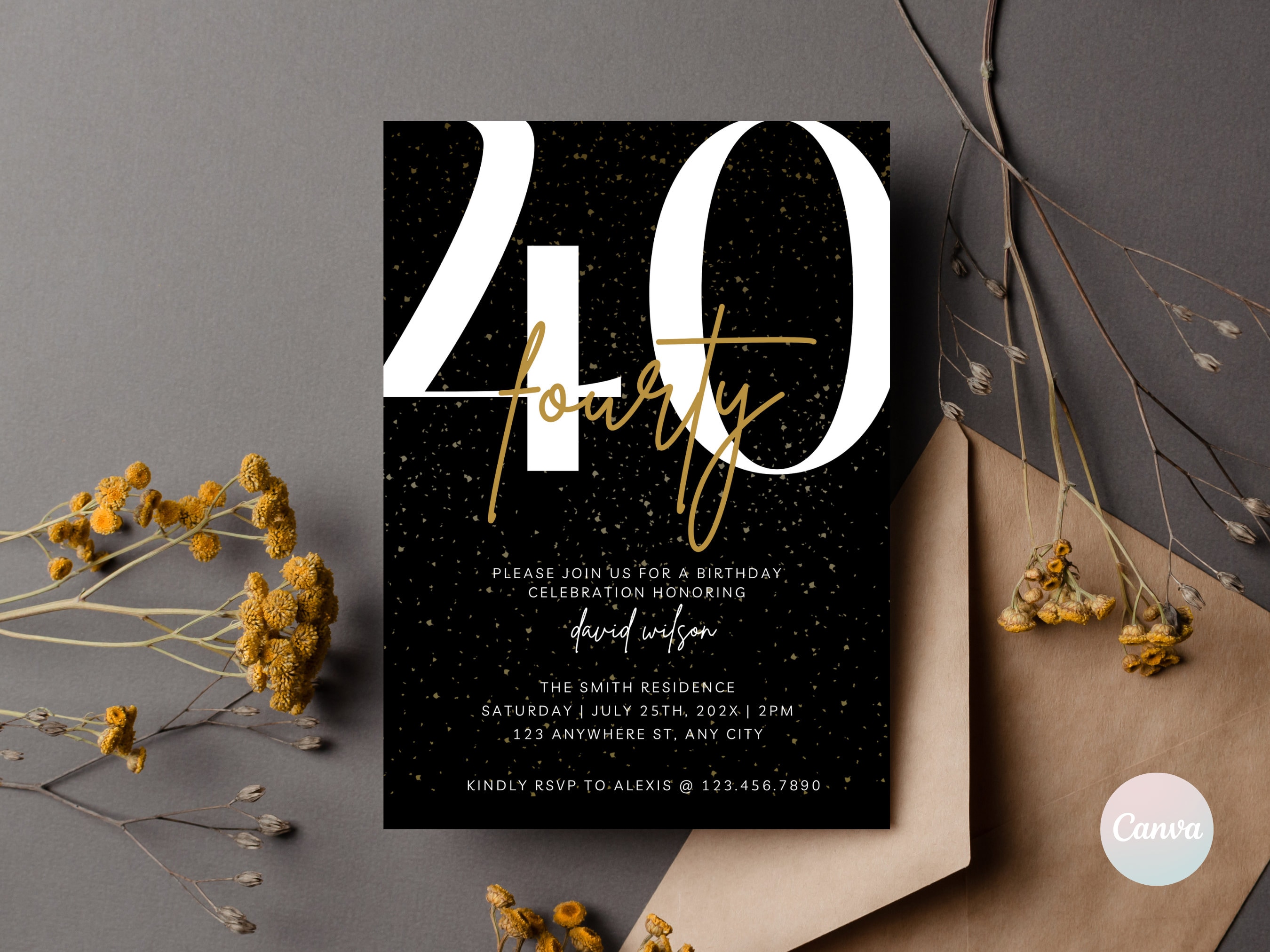 40th Birthday Invitation, 40th Invite Template, Digital 40th Birthday ...
