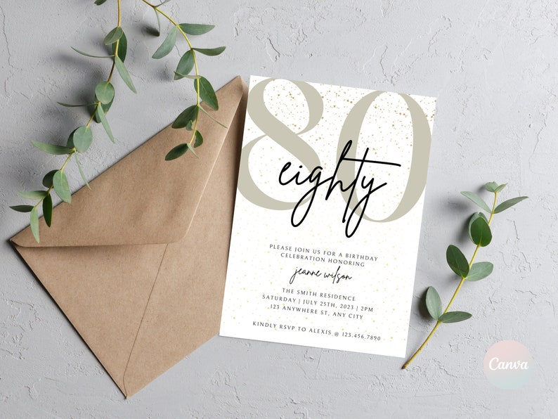 80th Birthday Invitation, 80th Invite Template, Digital 80th Birthday ...