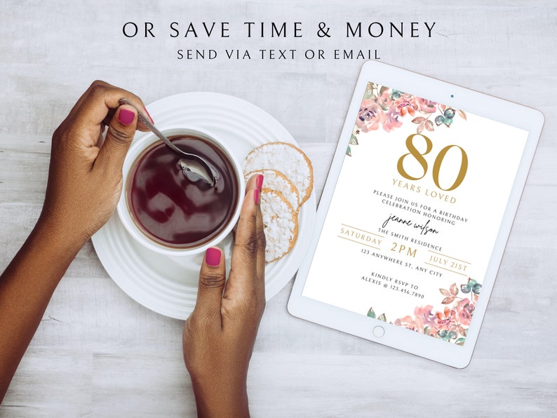 80th Birthday Invitation 80th Invite Template Digital 80th Etsy
