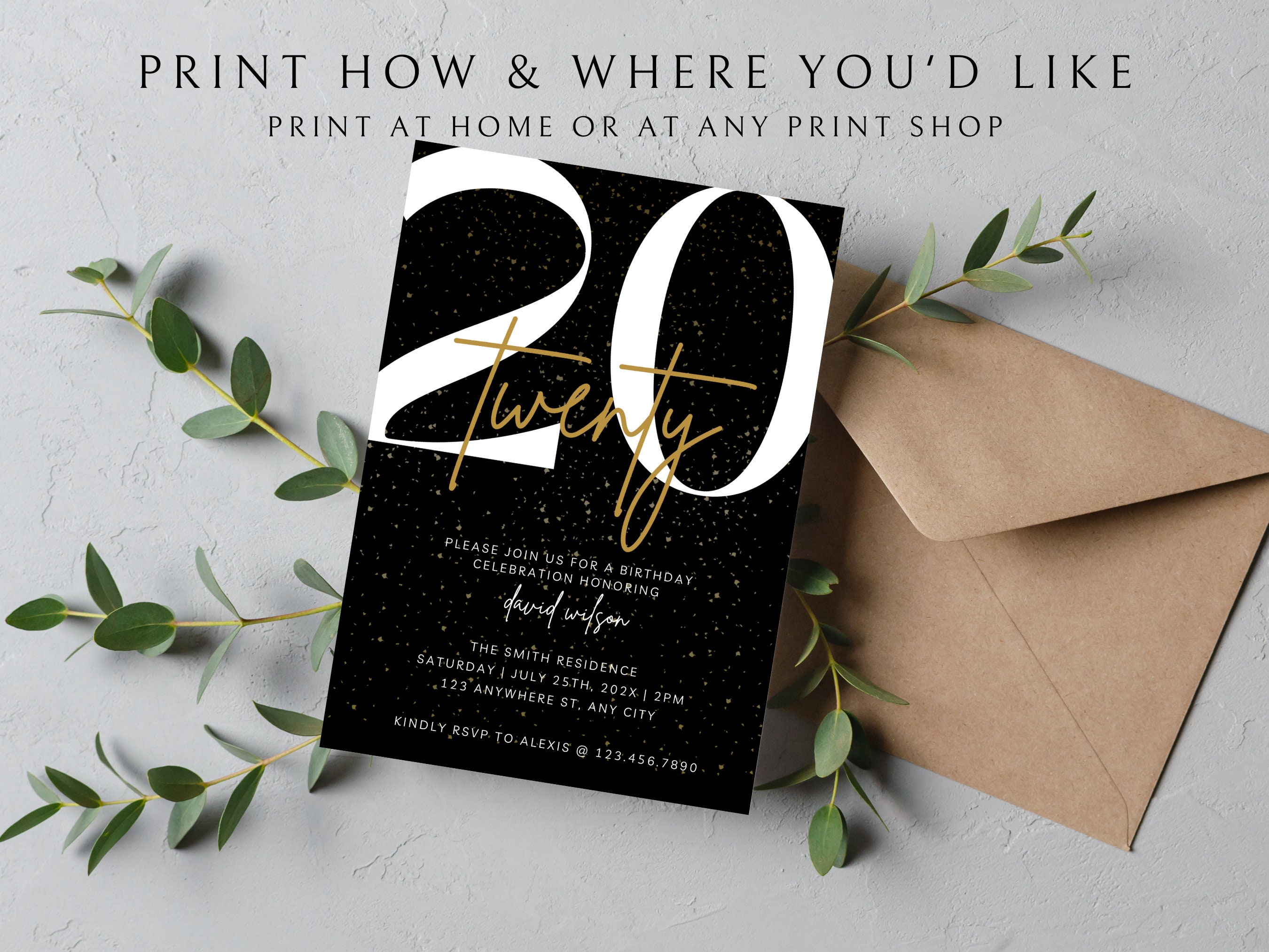 20th Birthday Invitation, 20th Invite Template, Digital 20th Birthday ...