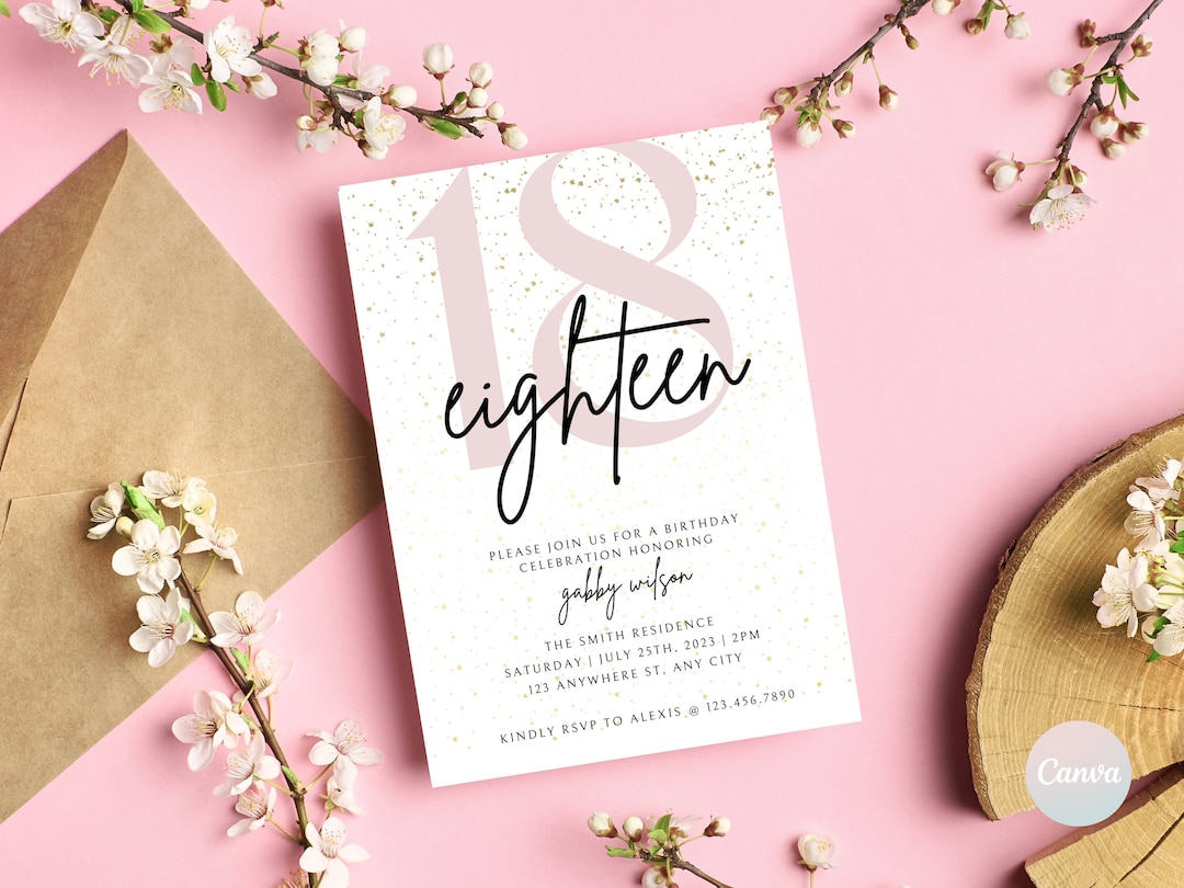 18th Birthday Invitations, Digital 18th Birthday Party Invite, 18th ...