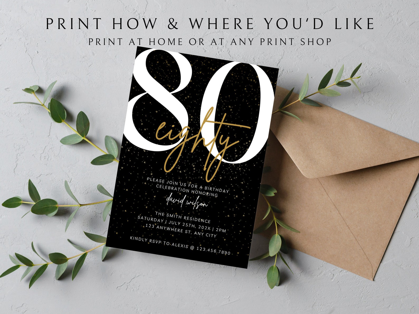 80th Birthday Invitation, 80th Invite Template, Digital 80th Birthday ...