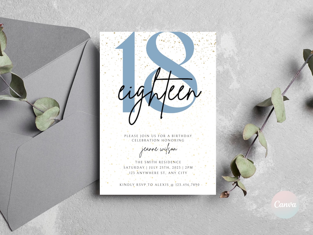 18th Birthday Invitation, 18th Invite Template, Digital 18th Birthday ...