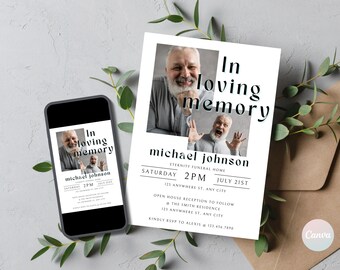 Minimal Funeral Announcement for Man, Memorial Invitation, Printable ...