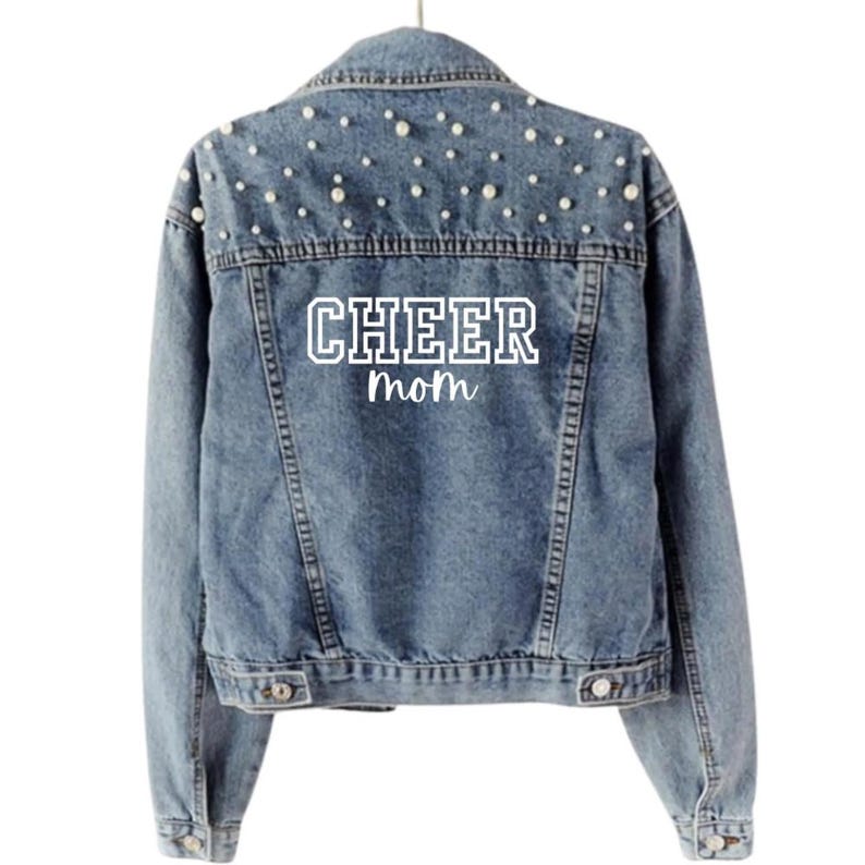 Custom Cheer Mom Denim Jacket: Pearl & Rhinestone Embellished - Etsy