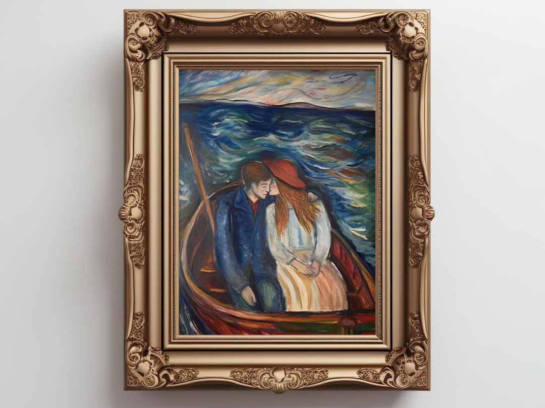 Lovers on a Boat Edvard Munch Style Print Blue Lake - Etsy