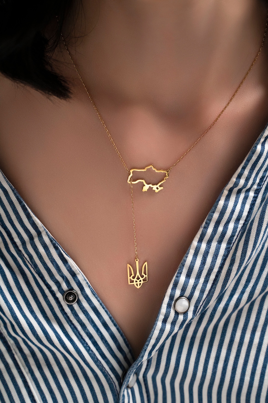Ukraine Map and Tryzub Charms Necklace With Box Chain Sterling Silver Rhodium-plated - Etsy