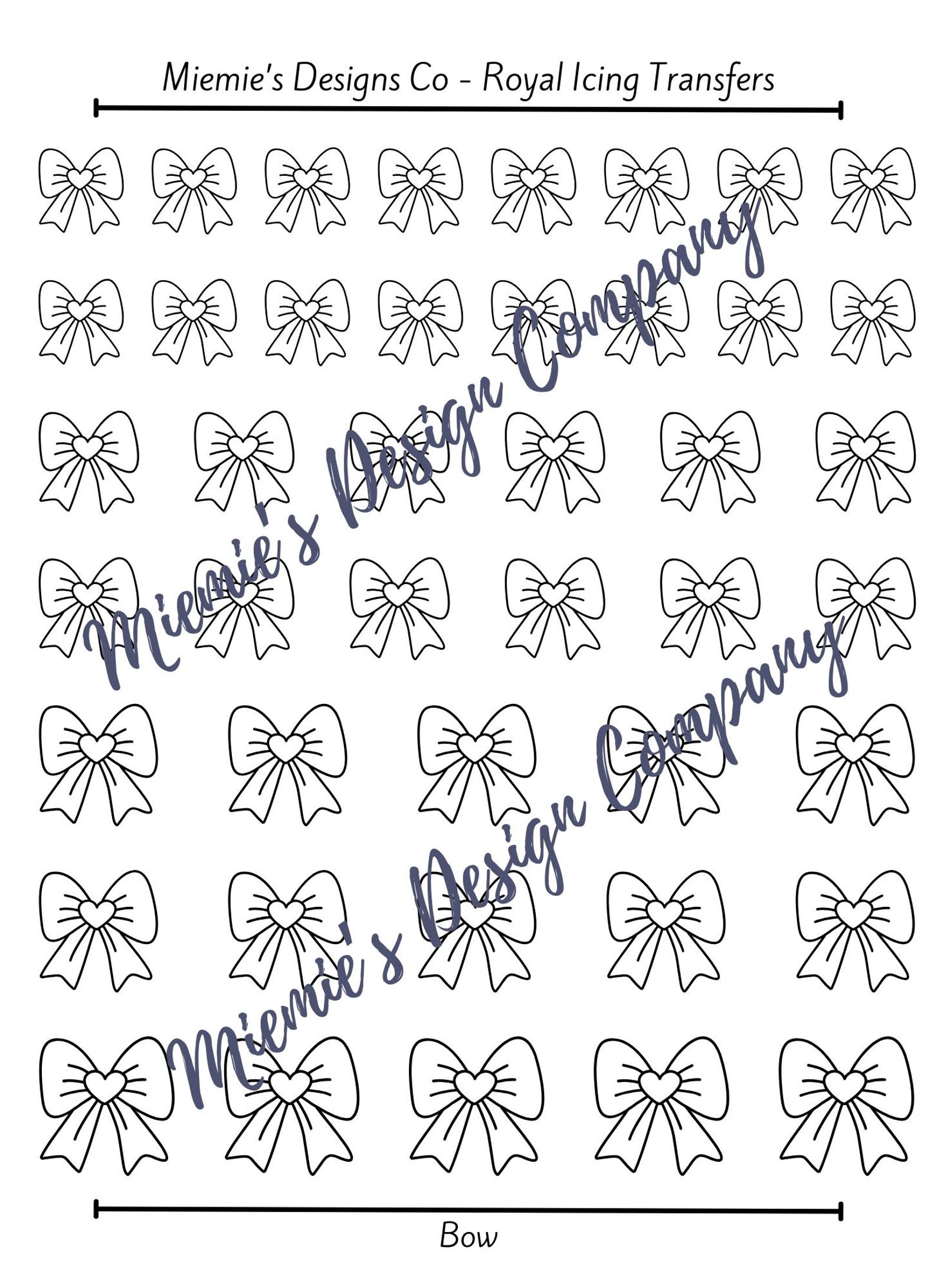Royal Icing Transfer - Bow With Heart - DIGITAL DOWNLOAD - Etsy