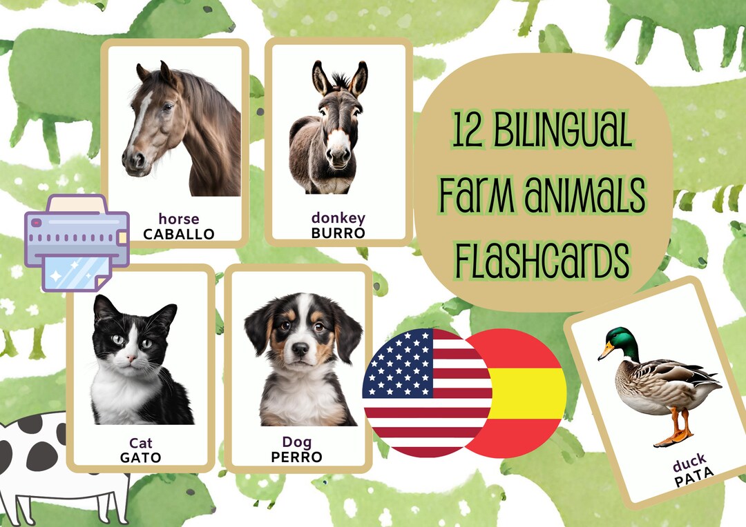 Farm Animals Flashcards,montessori Fun! Learn Farm Animals in Spanish ...