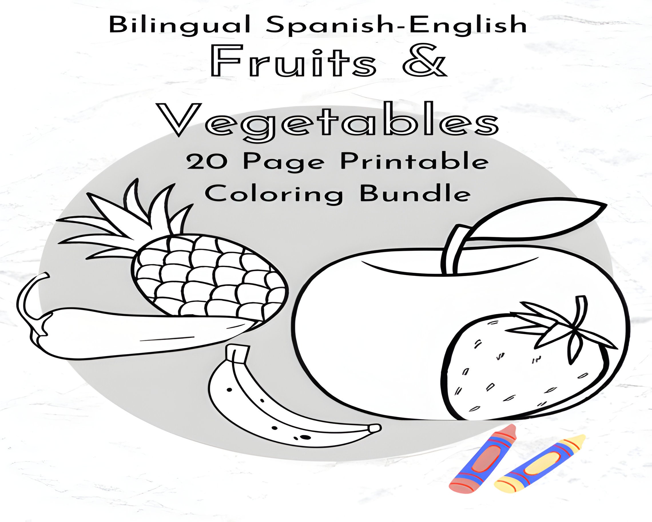 Fruit and Veggies Bilingual Coloring Page Bundle: Kids Activity, Learn ...