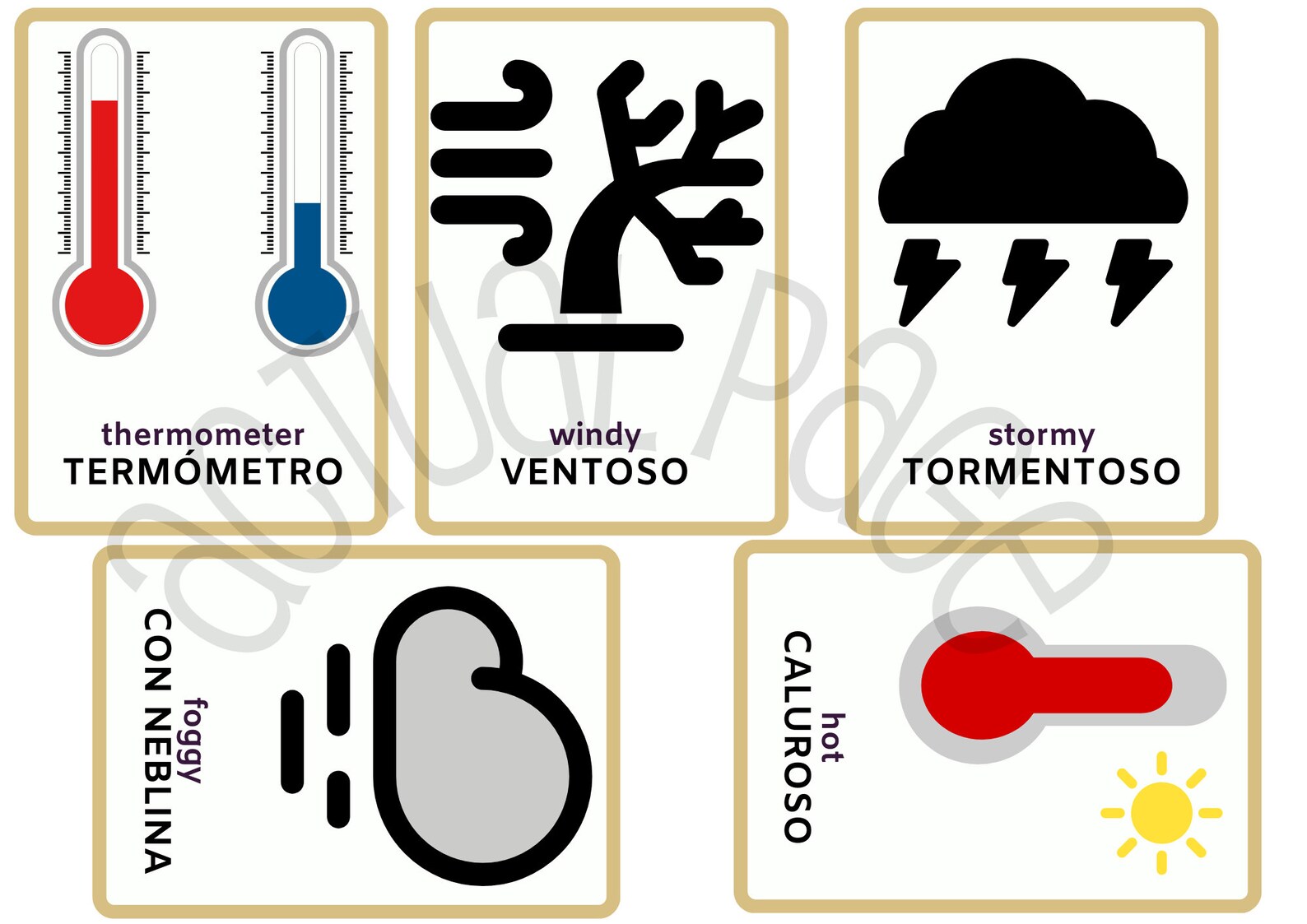 Spanish Weather Flashcards, 19 Bilingual Montessori Flashcards, Spanish ...