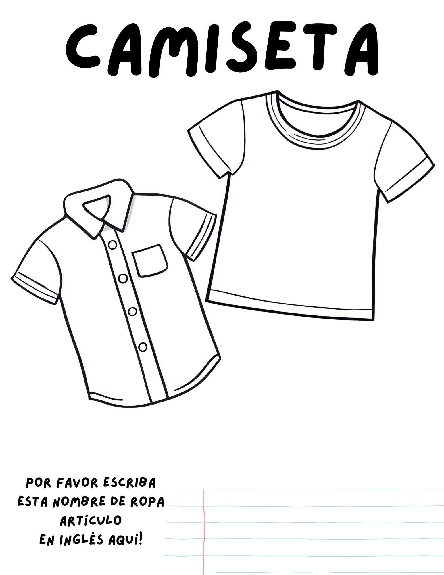 Clothing Coloring Pages-bilingual Spanish & English, Pre-k, Preschool ...