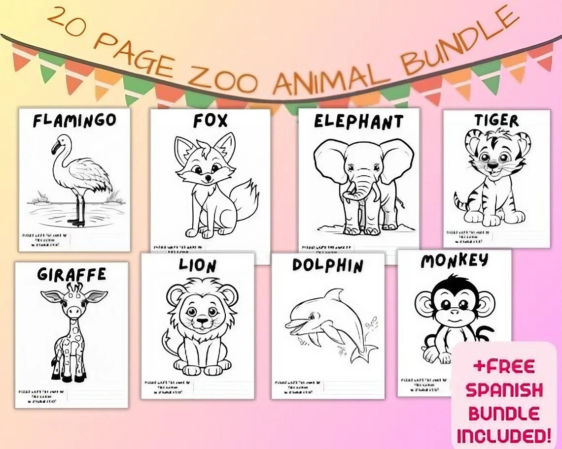 Bilingual Zoo Animal Coloring Pages: Learn Spanish Fun - Etsy