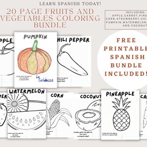 Fruit and Veggies Bilingual Coloring Page Bundle: Kids Activity, Learn ...