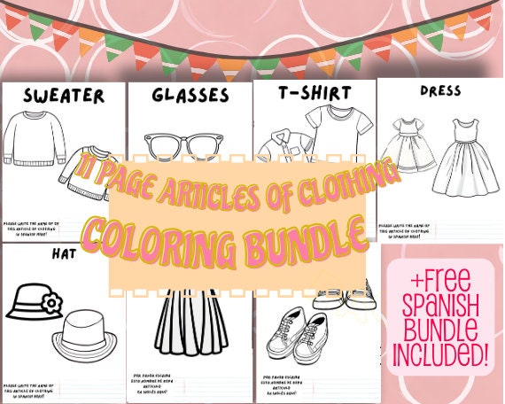 Clothing Coloring Pages-bilingual Spanish & English, Pre-k, Preschool ...