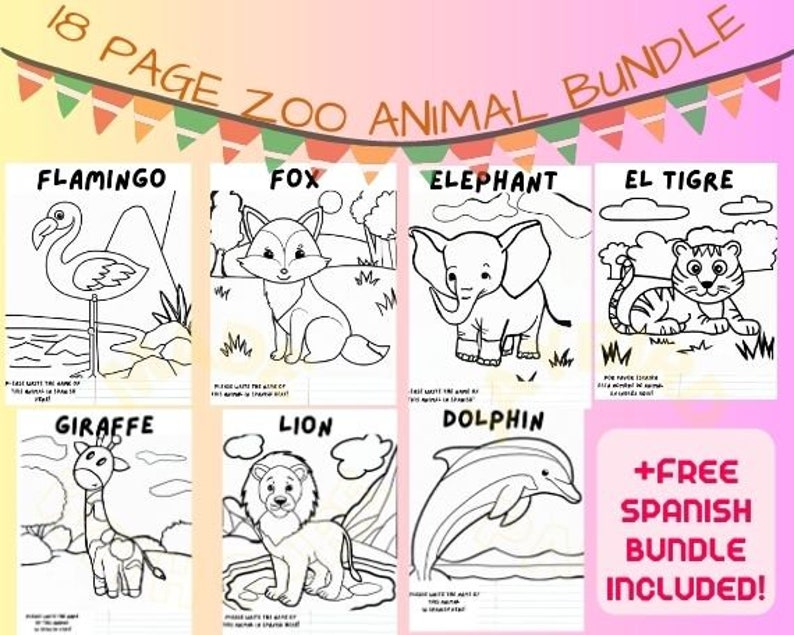 18 Printable Zoo Animal Coloring Pages: Learn Spanish,kids Coloring ...